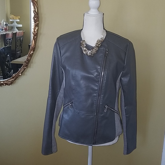 Via Spiga | Jackets & Coats | Via Spiga Gray Faux Leather Asymmetrical ...